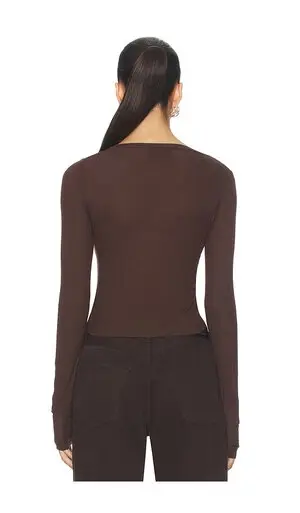 Michael Lauren Long Sleeve Snap Front Ribbed Tee - Brown
