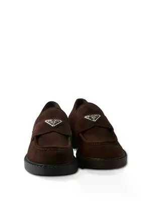 Prada Chocolate Suede Loafers With Enameled Triangle Logo - Brown