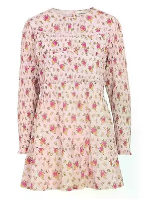 Antik Batik Smocked Floral Print Mini Dress - Pink