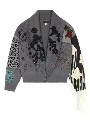 Alanui Embellished Fringed Cardigan - Grey