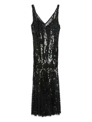 Alberta Ferretti Sequin-embellished V-neck Gown - Black