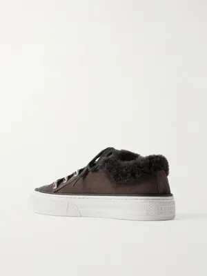 Brunello Cucinelli Embellished Shearling-lined Suede Sneakers