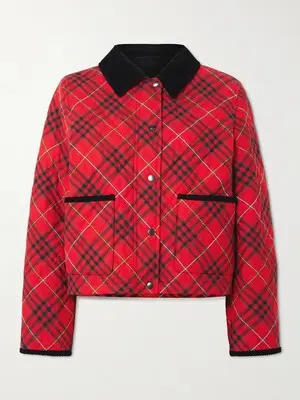 Burberry Quilted Checked Cotton Jacket With Corduroy Trim - Red