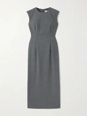 Tove Estelle Pinstriped Woven Midi Dress - Gray