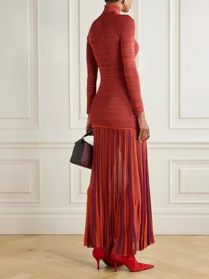 Christopher John Rogers Pleated Ribbed-knit Turtleneck Gown