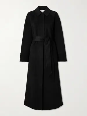 Tove Yoonmi Belted Brushed Wool-blend Coat - Black