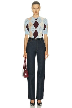 Khaite Cashmere Argyle Top - Light Blue Multi