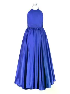 THE NEW ARRIVALS ILKYAZ OZEL Halterneck Silk Midi Gown - Blue