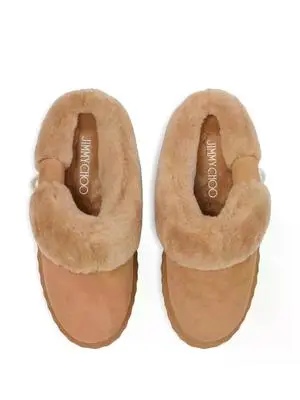 JIMMY CHOO Diamond Maxi Mules With Fur Trim - Neutrals