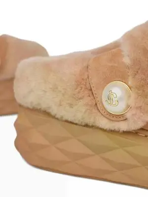 JIMMY CHOO Diamond Maxi Mules With Fur Trim - Neutrals