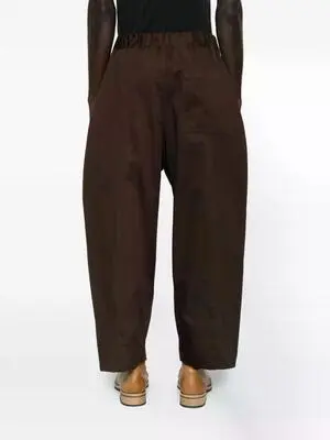 SAGE NATION Box Pleat Elasticated Waist Straight Leg Trousers - Brown