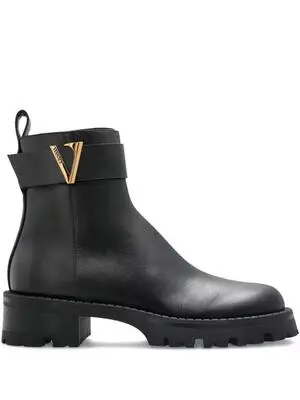 Versace V Hardware Leather Ankle Boots