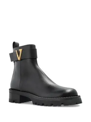 Versace V Hardware Leather Ankle Boots