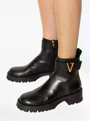 Versace V Hardware Leather Ankle Boots