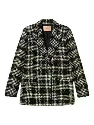 TWINSET Bouclé Checked Double-breasted Blazer - Black