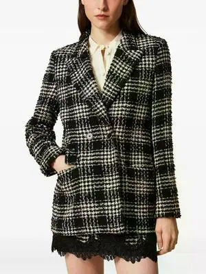 TWINSET Bouclé Checked Double-breasted Blazer