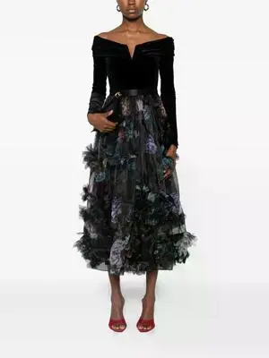 NISSA Off-shoulder Ruffled Floral Print Dress