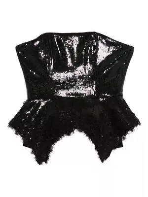 NISSA Sequin Embellished Strapless Peplum Top - Black