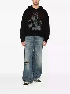 Gcds Gothic Print Drawstring Hoodie - Black
