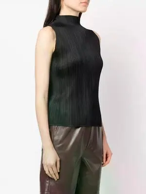 Issey Miyake Sleeveless High Neck Top - Black