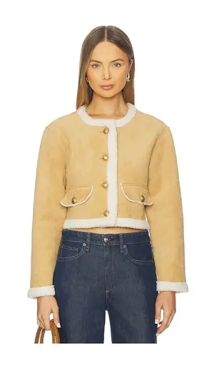 Blanknyc Cropped Faux Suede Jacket With Faux Shearling Trim - Tan