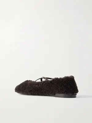 JIMMY CHOO Eleri Embellished Shearling Ballet Flats