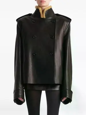 Khaite Dean Leather Jacket With Fur Collar - Brown