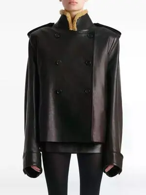 Khaite Dean Leather Jacket With Fur Collar - Brown