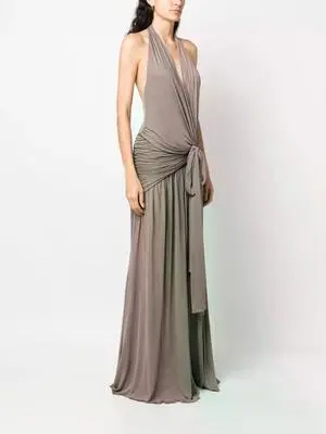 Blumarine Taupe Draped Halterneck Gown