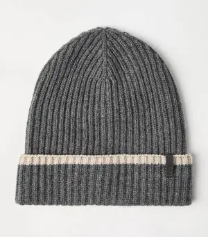Brunello Cucinelli Cashmere English Rib Knit Beanie - Grey