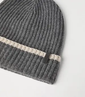 Brunello Cucinelli Cashmere English Rib Knit Beanie - Grey