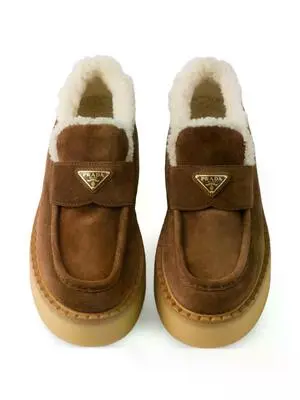 Prada Shearling-trimmed Platform Loafers - Brown