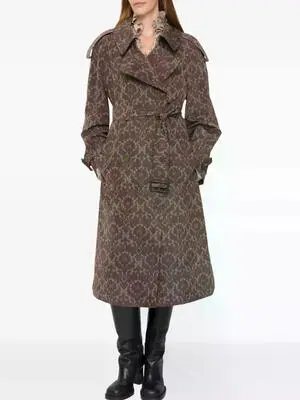 Burberry Long Baroque Print Viscose Blend Trench Coat
