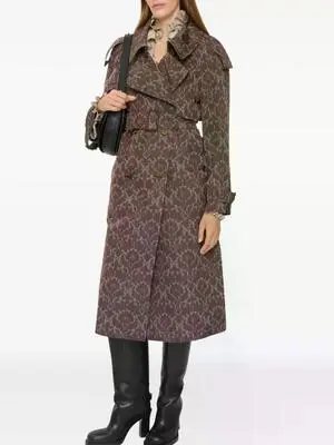 Burberry Long Baroque Print Viscose Blend Trench Coat