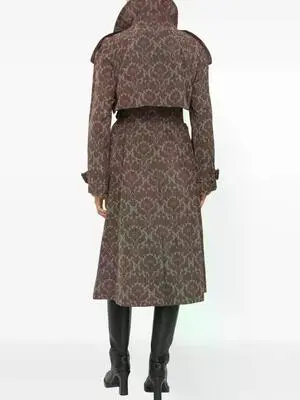 Burberry Long Baroque Print Viscose Blend Trench Coat