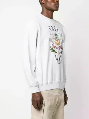 Casablanca Casa Way-embroidered Cotton Sweatshirt - Grey