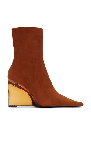 Jeffrey Campbell Beth-ann Faux Suede Ankle Boots With Acrylic Wedge - Rust
