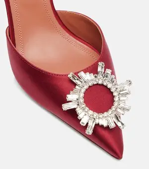Amina Muaddi Embellished Satin Slingback Pumps - Red