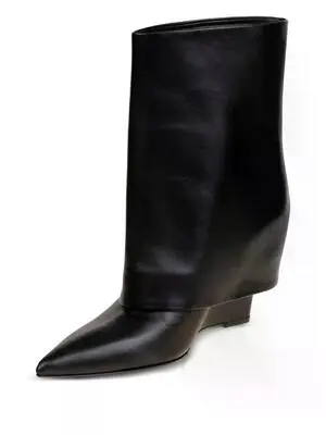 SERGIO LEVANTESI Leather Fold-over Wedge Heel Boots