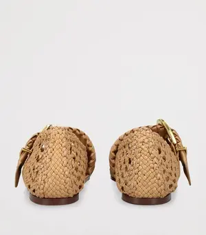 Zimmermann Woven Raffia And Leather Ballet Flats - Brown