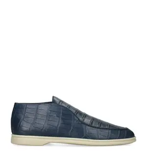 BROTINI Alligator Embossed Leather Ankle Boots - Navy