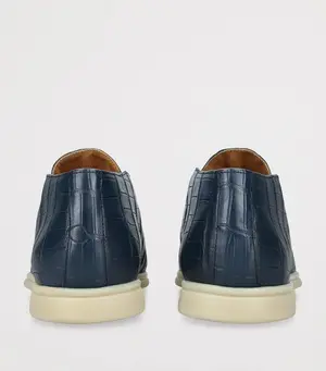 BROTINI Alligator Embossed Leather Ankle Boots - Navy