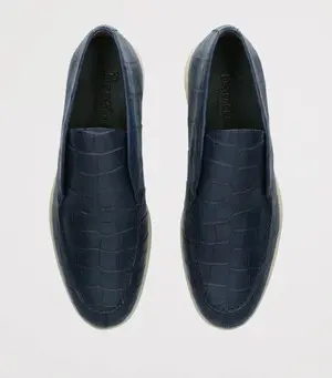 BROTINI Alligator Embossed Leather Ankle Boots - Navy
