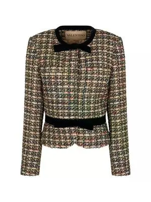 Valentino Garavani Tweed Jacket With Velvet Bow Detail - Neutrals