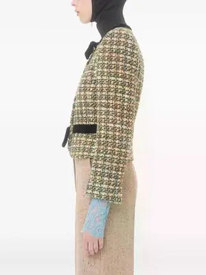 Valentino Garavani Tweed Jacket With Velvet Bow Detail - Neutrals