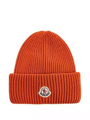 Moncler Ribbed Logo-patch Beanie - Orange