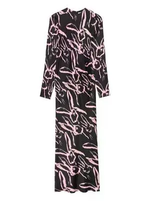 MSGM Long-sleeved Rabbit Print Maxi Dress