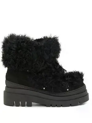 YVES SALOMON Shearling Trim Platform Boots - Black