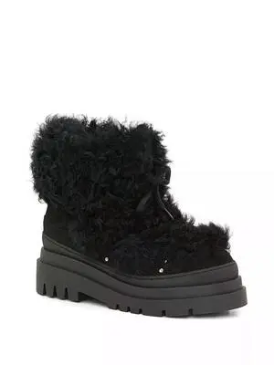 YVES SALOMON Shearling Trim Platform Boots - Black