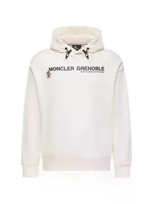Moncler Logo Print Cotton Hoodie - White